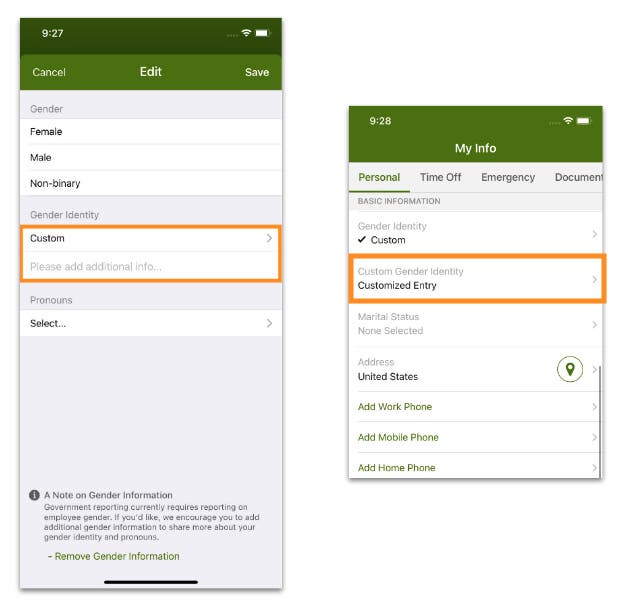 Custom Gender Identity Option in Mobile App | Product Updates | BambooHR