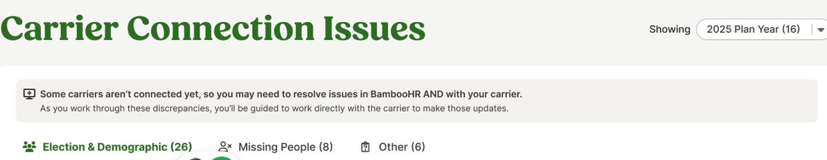 Carrier Connection Status Bar | Product Updates | BambooHR