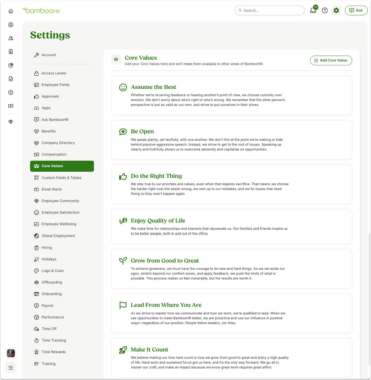 Introducing Core Values in BambooHR | Product Updates | BambooHR